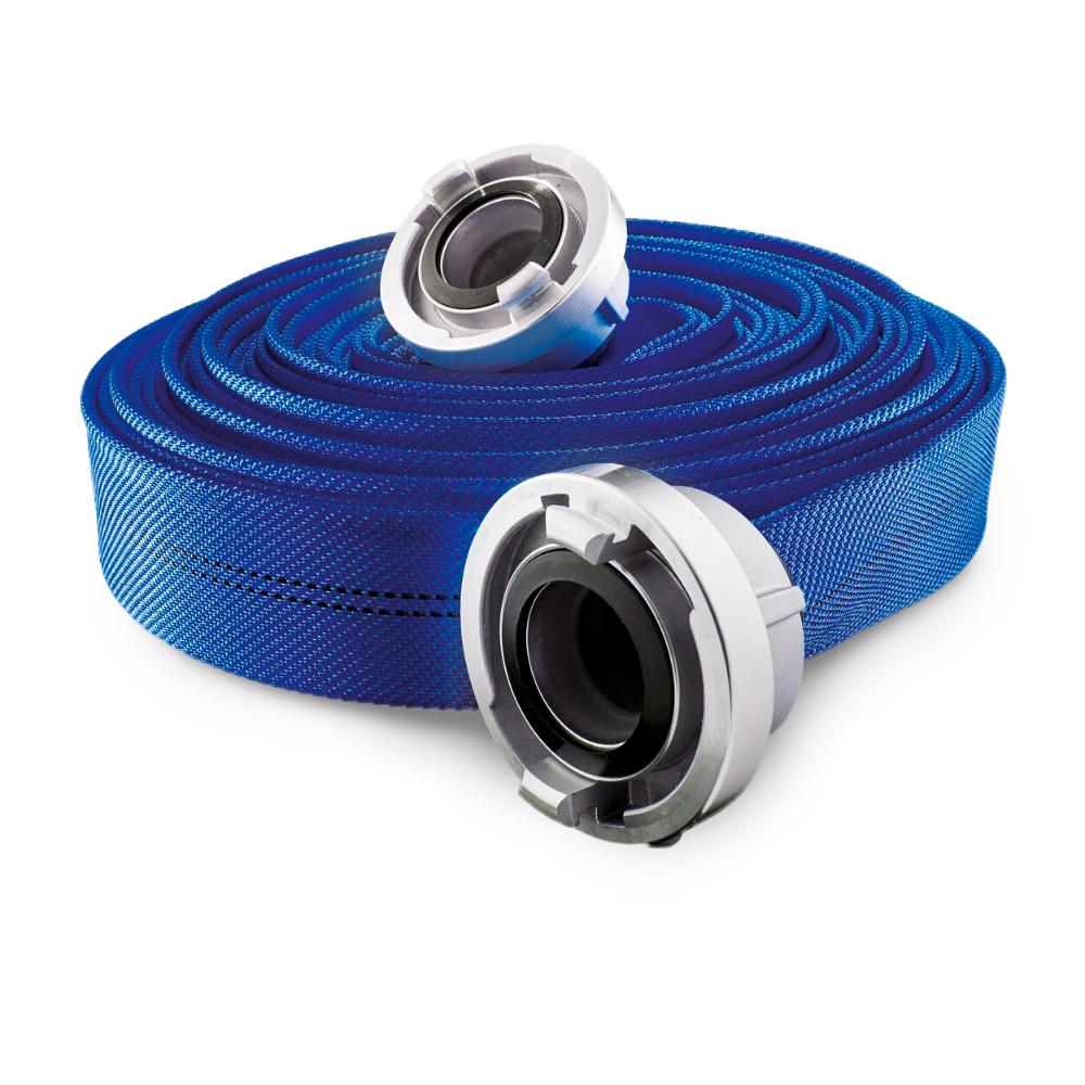 Blue PU coated potable water layflat KTW/DVGW assembly – Merseyflex Ltd